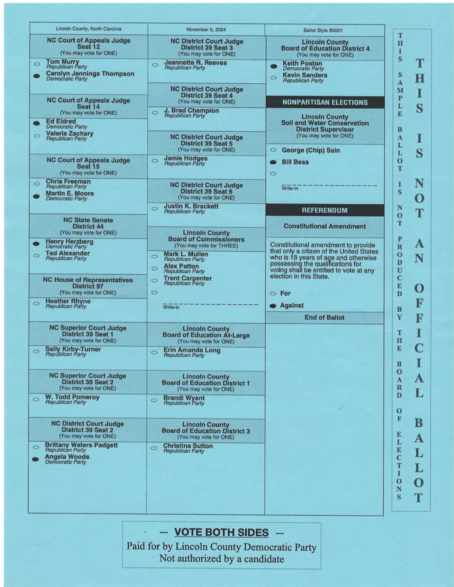 Sample Dem Ballot • Lincoln County, NC Democratic Party